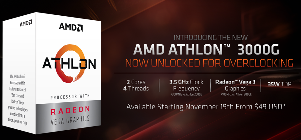 AMD Announces $49 Ryzen Processor: Athlon 3000G Has Vega 3 Graphics ...