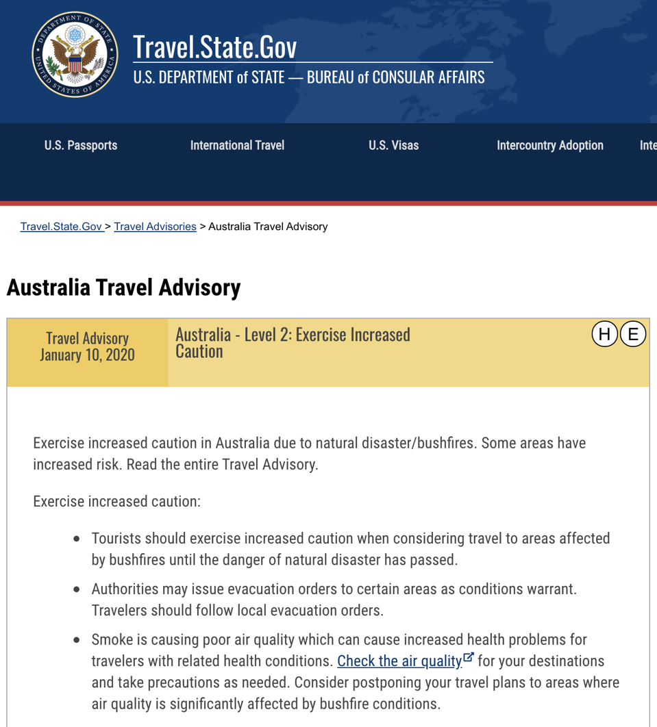 U.S. Warns American Travelers For Extreme Caution On Australia ...