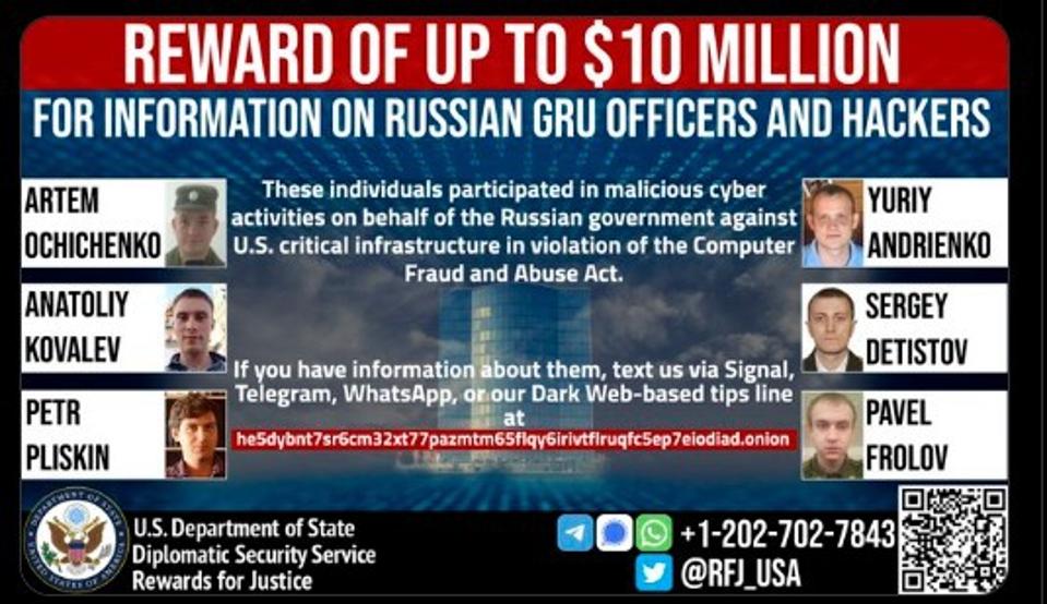 Russian Sandworm Hackers—$10 Million Reward Offered By U.S. Government