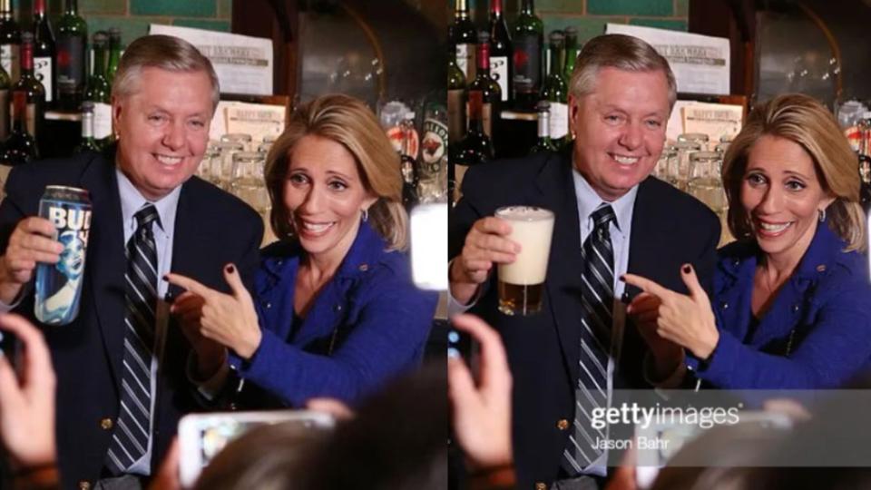 Marjorie Taylor Greene Shares Fake Photo Of Lindsey Graham Holding Bud ...
