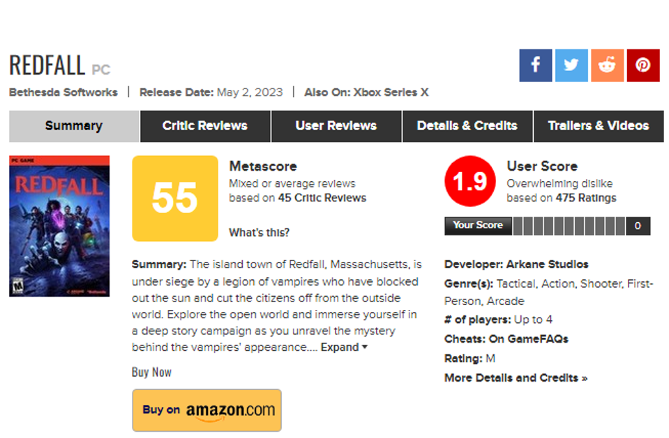 Redfall’s Metacritic Score Drops Below ‘Saint’s Row,’ ‘Godfall,’ ‘No Man’s Sky’