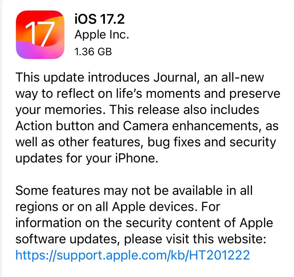 iOS 17.2—Apple Issues New Update Warning To All iPhone Users