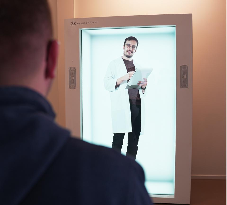 Holographic technology in this Holobox connects patients to doctors.
