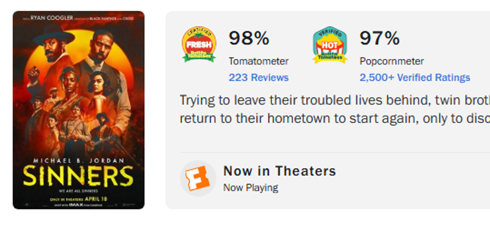 ‘Sinners’ Is One Of The Best-Reviewed Movies On Rotten Tomatoes, Ever